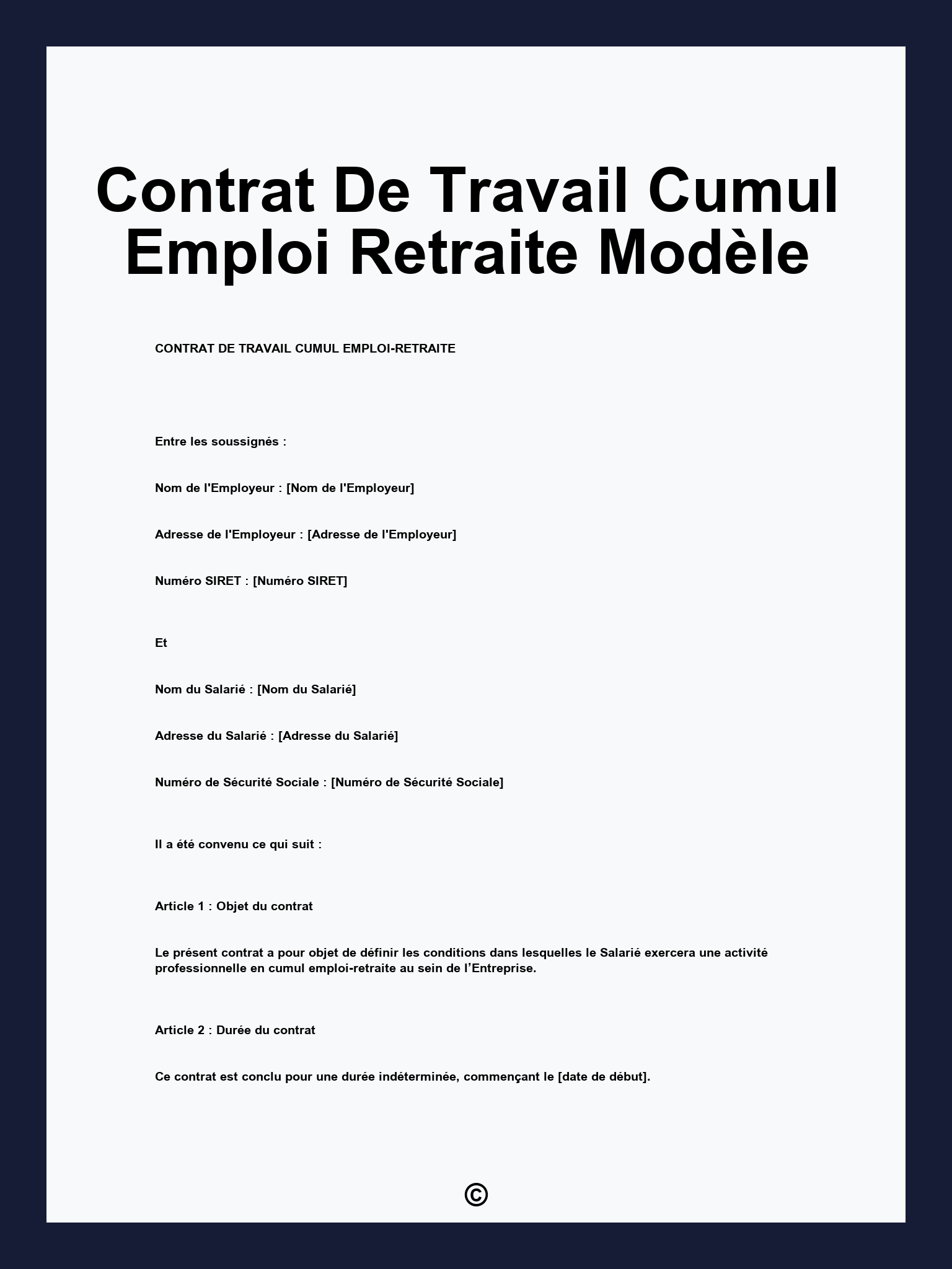 Contrat De Travail Cumul Emploi Retraite Modèle