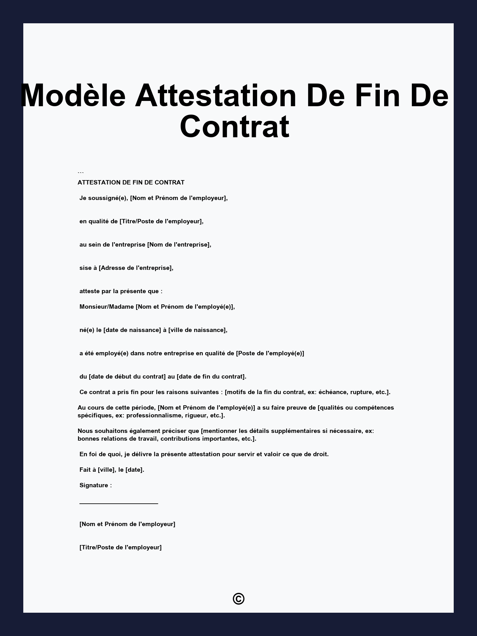 Modèle Attestation De Fin De Contrat Modèle Attestation De Fin De Contrat