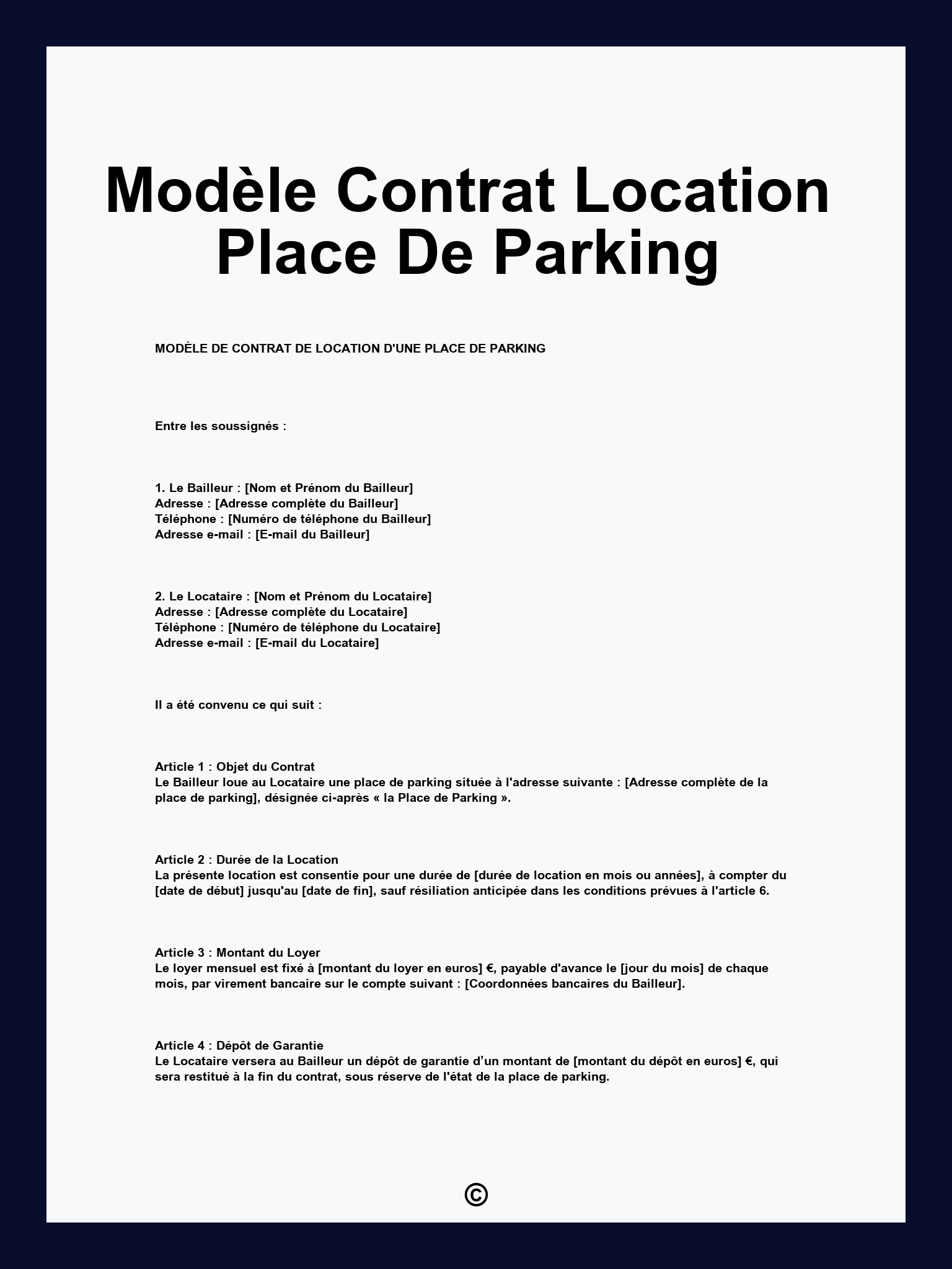 Modèle Contrat Location Place De Parking