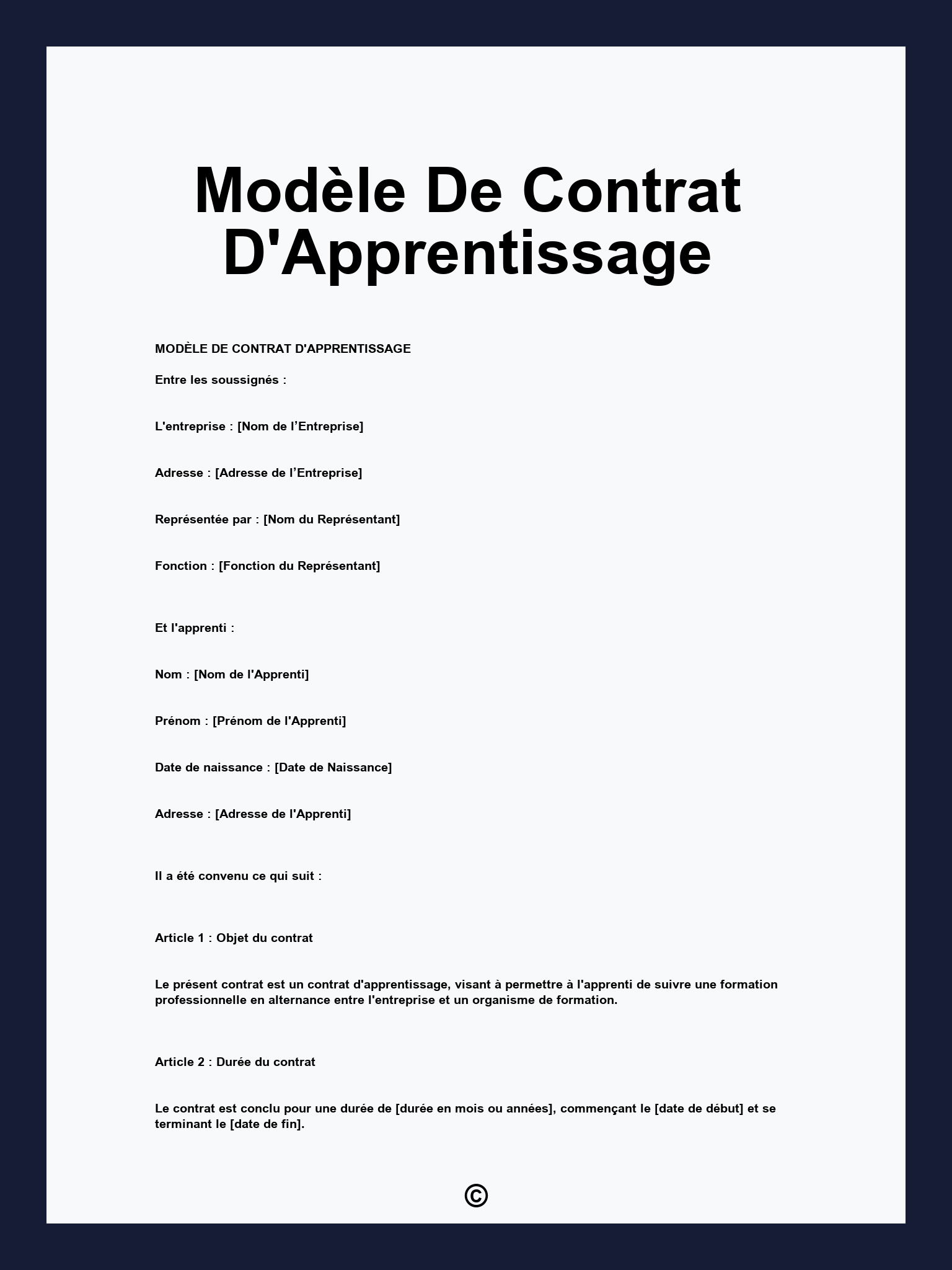 Modèle De Contrat D'Apprentissage