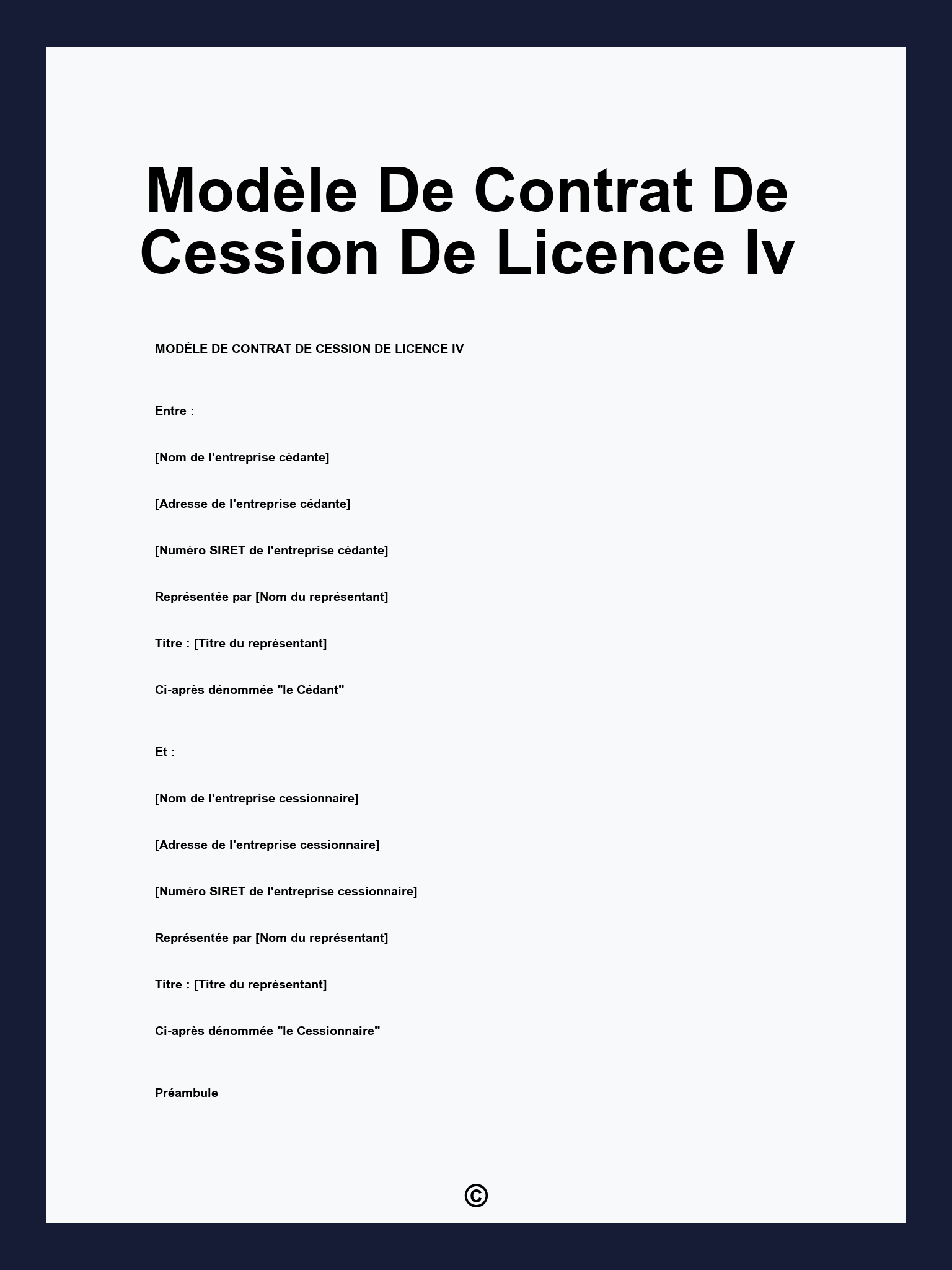 Modèle De Contrat De Cession De Licence Iv