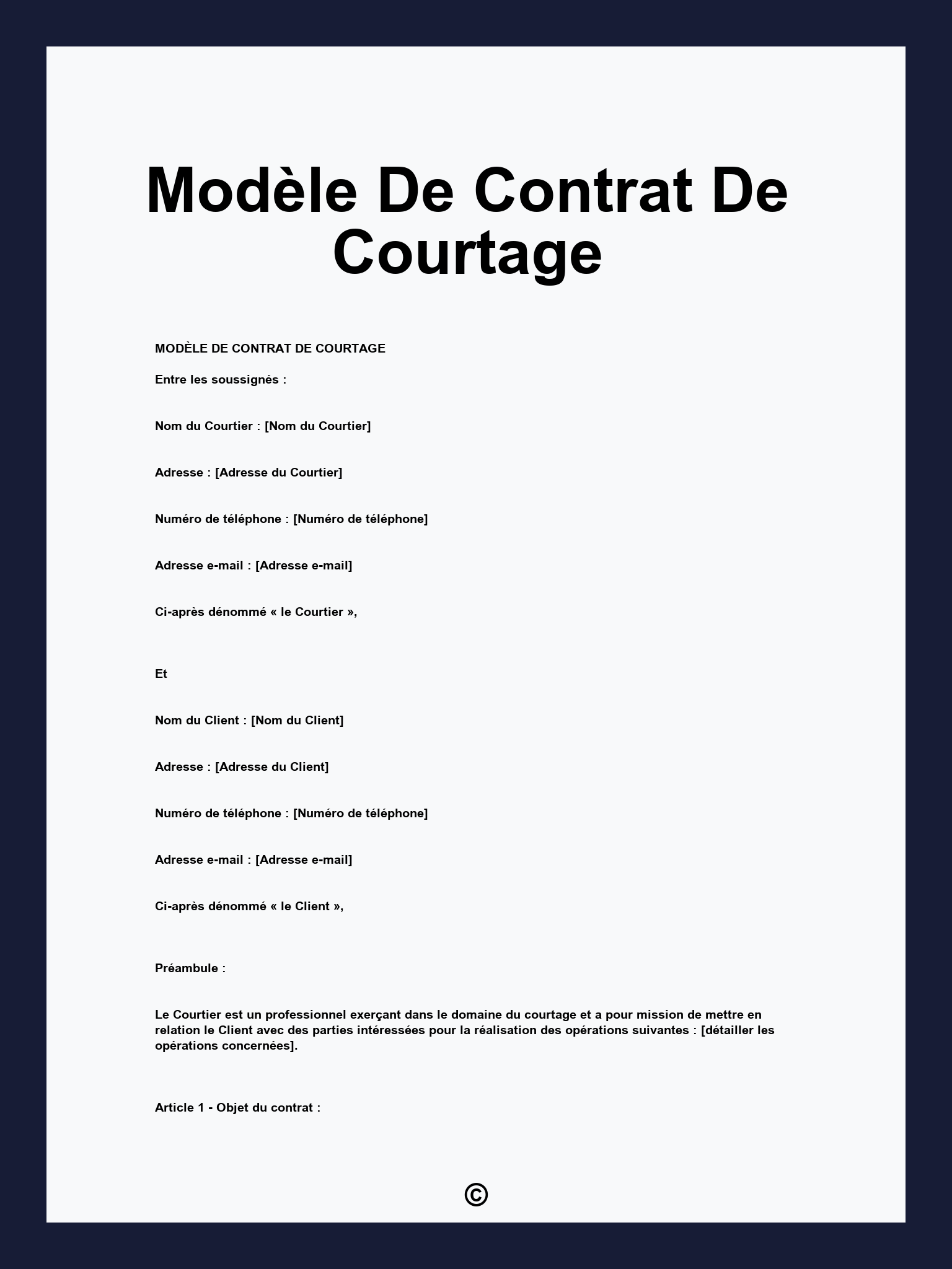 Modèle De Contrat De Courtage